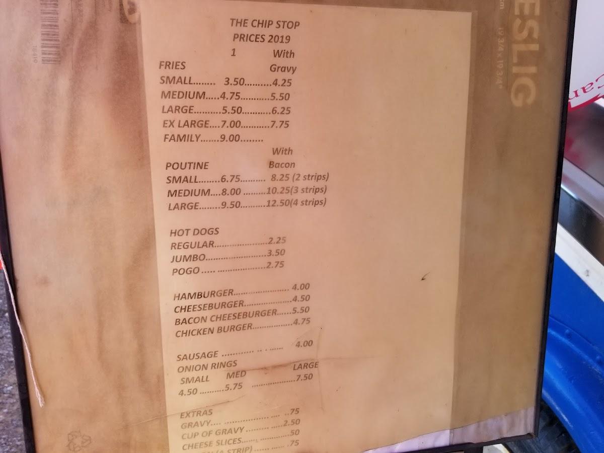 Menu at Chip Stop restaurant, Ottawa