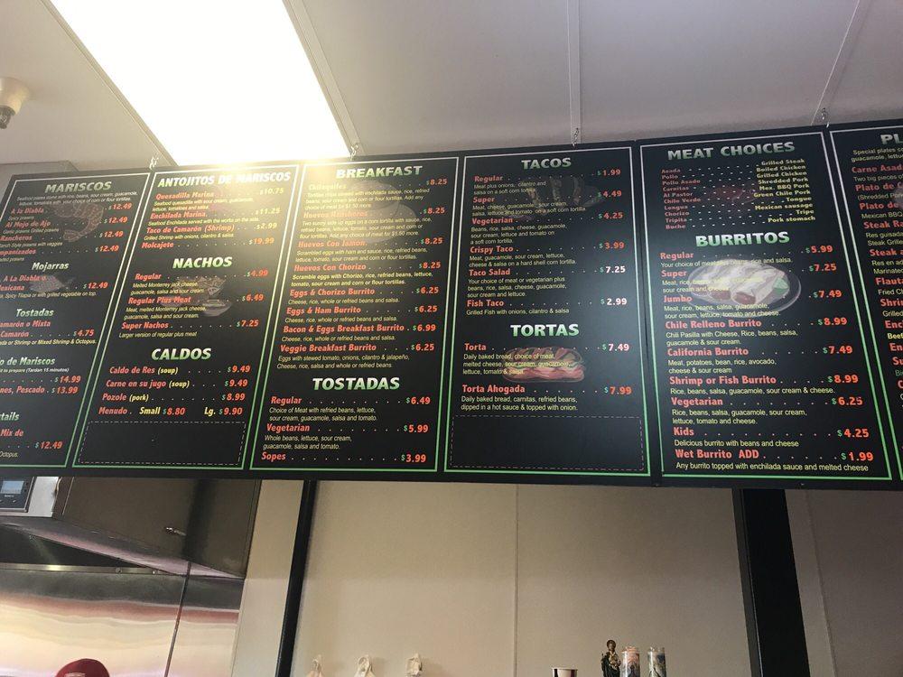 Menu at El Favorito Taqueria restaurant, Grass Valley, 574 Sutton Way