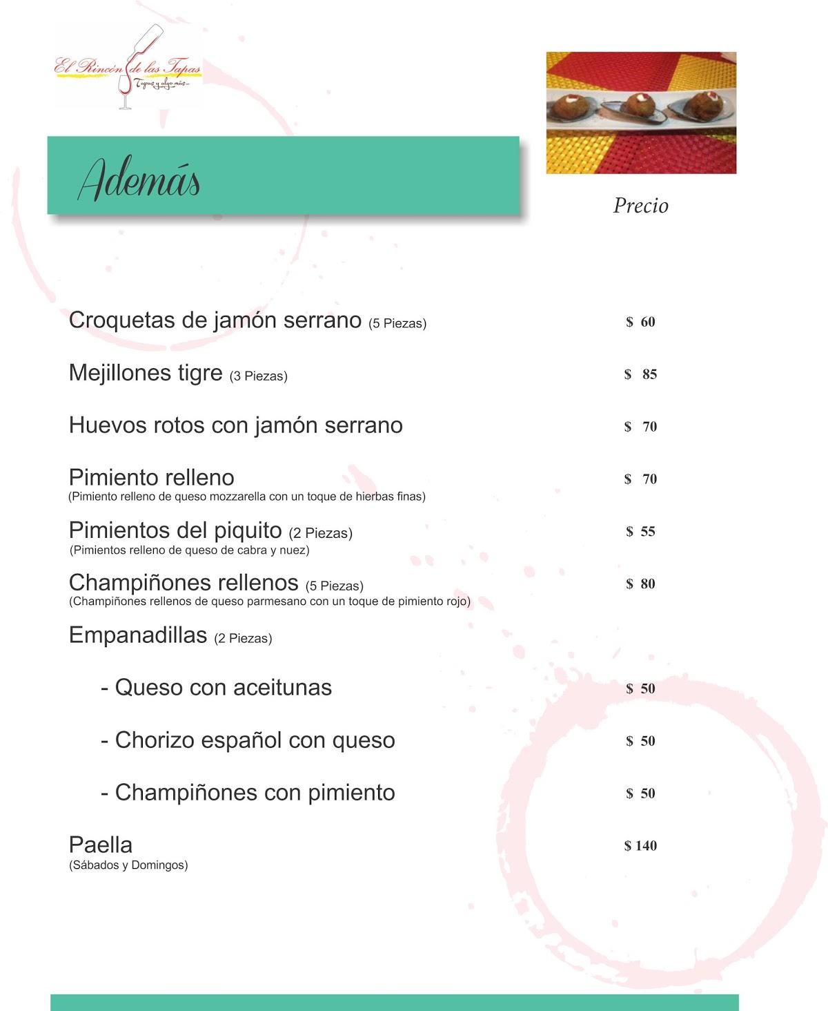 Menu at El Rincón De Las Tapas restaurant, Naucalpan