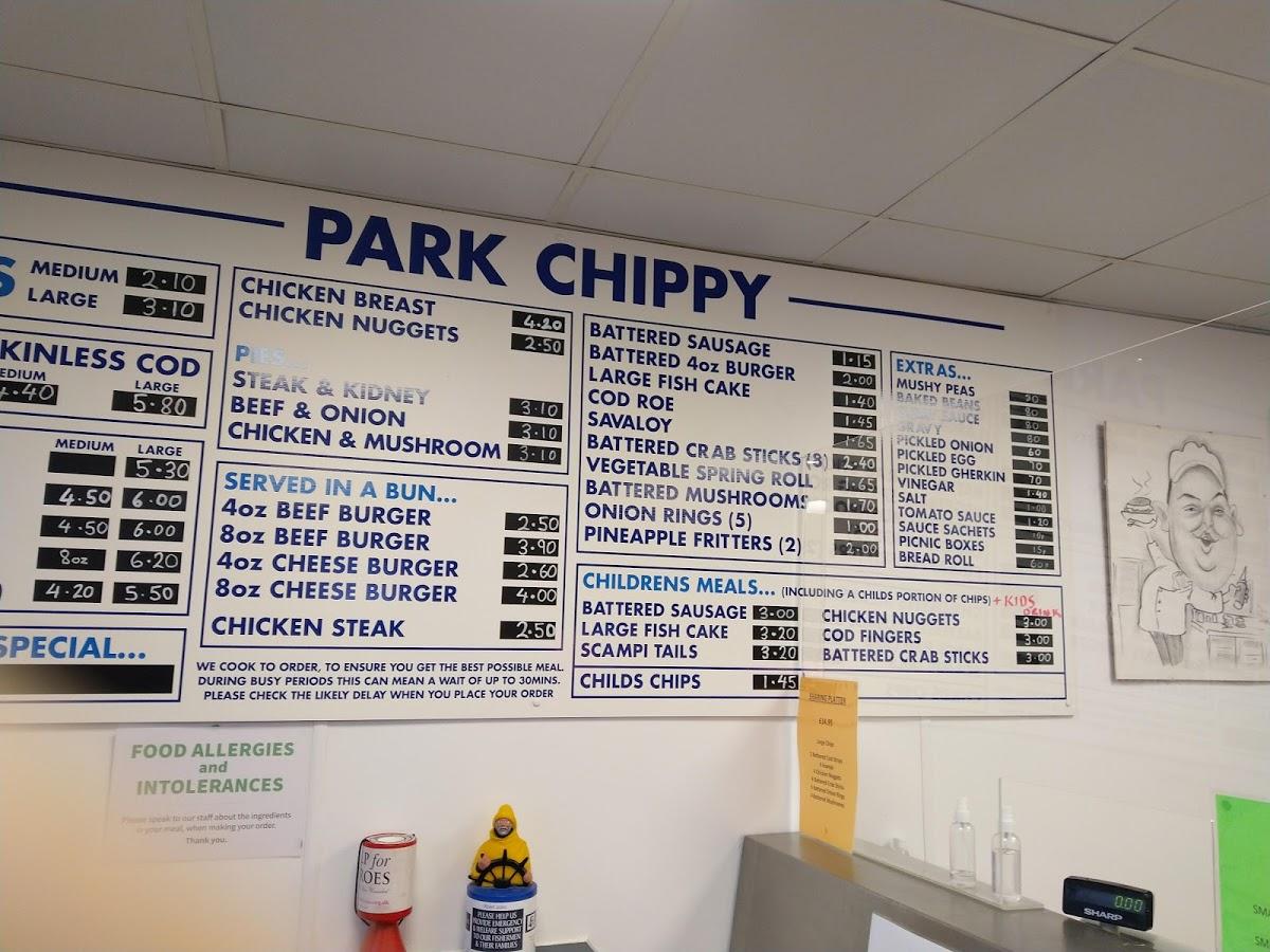 Menu at Park Chippy fast food, Cromer