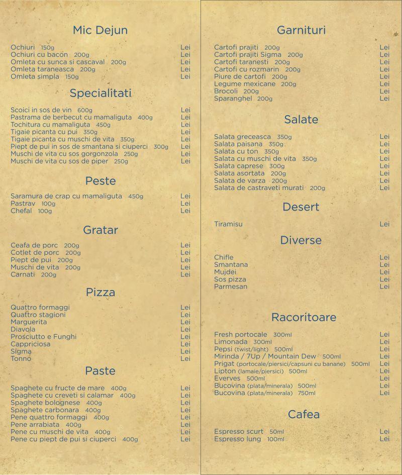 Menu at Sigma Food Neptun, Neptun