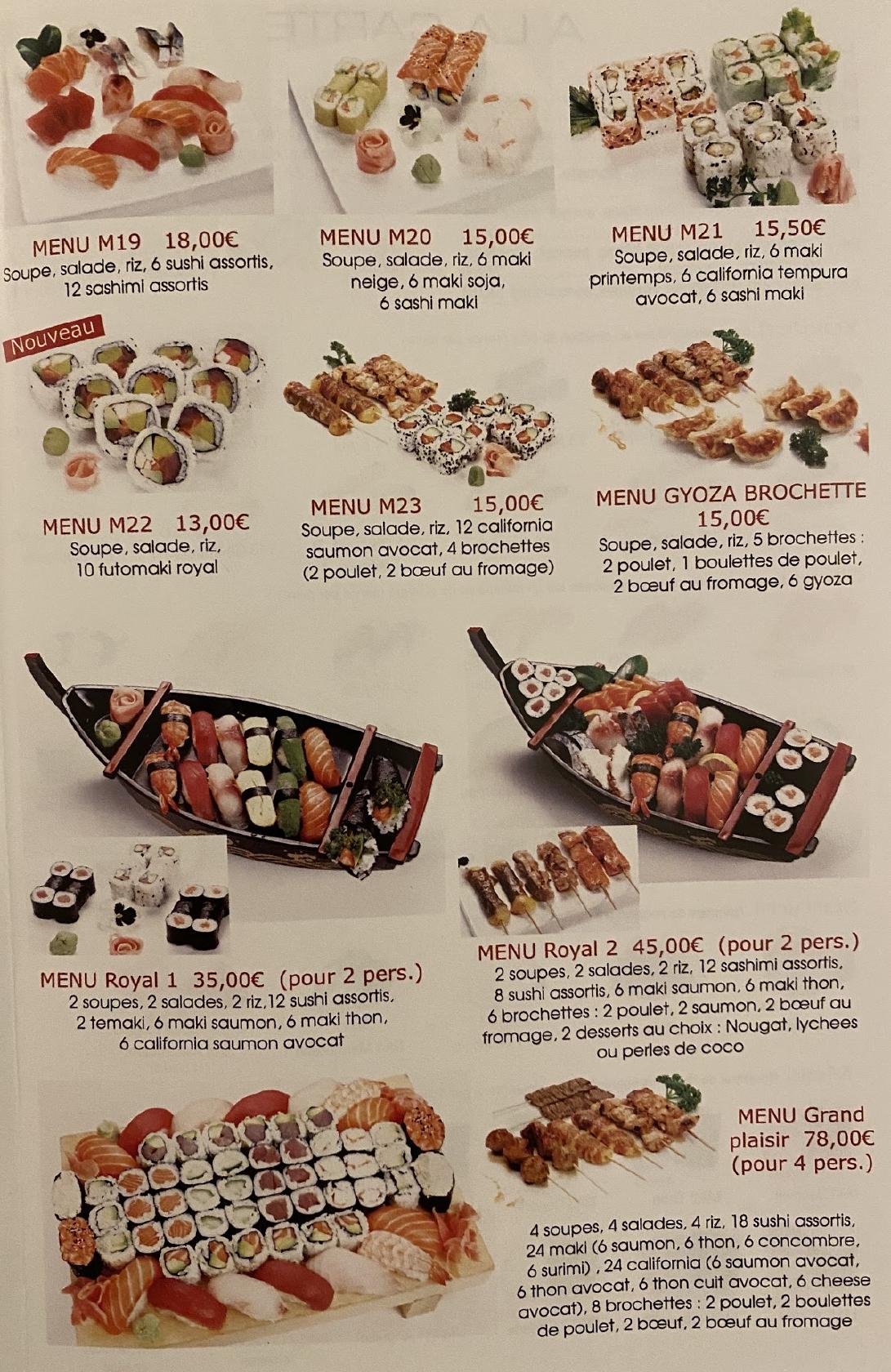 Menu au Sushi Sushi restaurant, Ézanville
