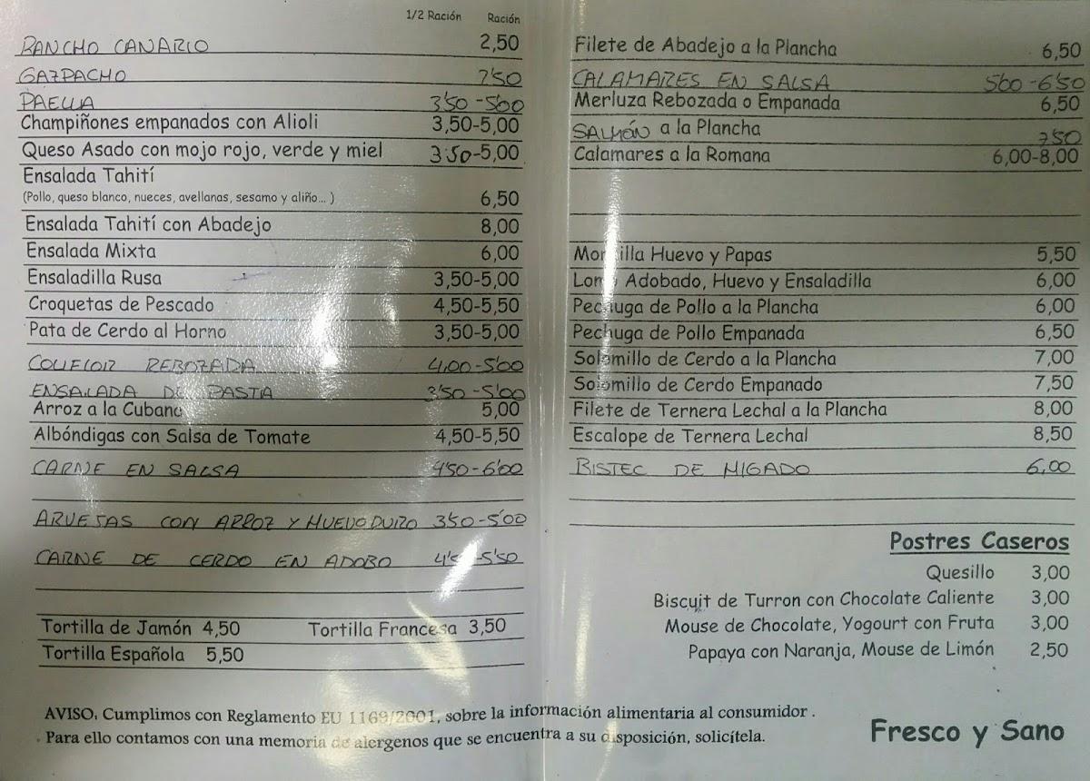 Menu at Tahiti Tenerife Bar Cafetería Restaurate, Santa Cruz de Tenerife