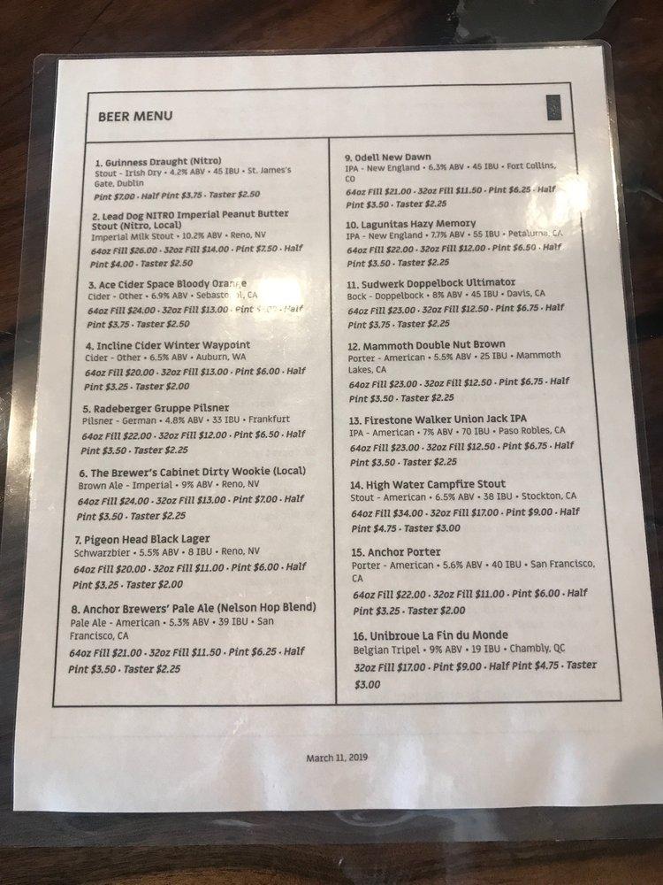 Menu at The 395 Craft Beer & Spirits pub & bar, Reno