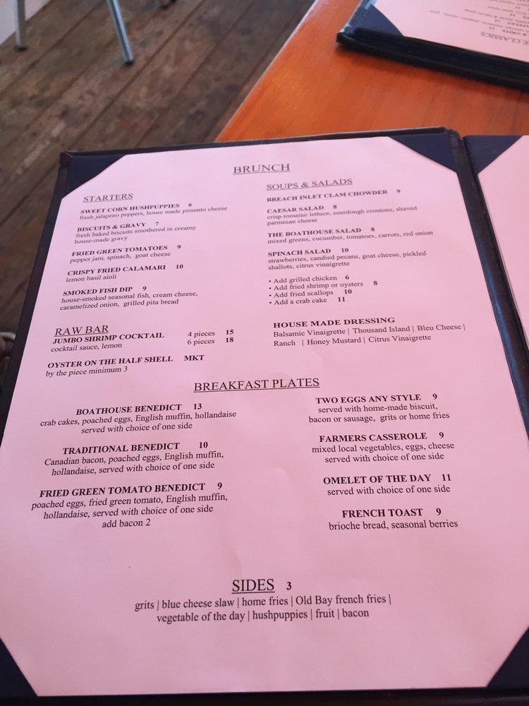 Menu at The Boathouse at Breach Inlet pub & bar, Isle of Palms