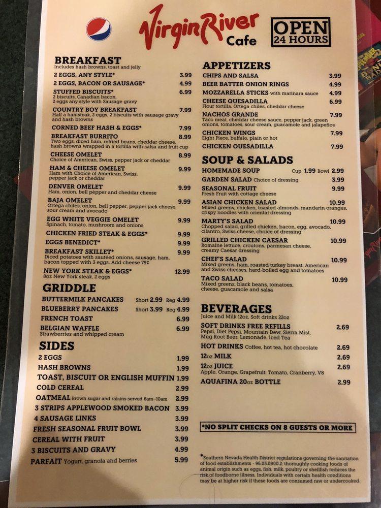 Menu at Virgin River Casino and Lodge cafe, Mesquite, 100 E Pioneer Blvd