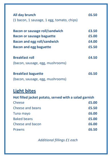 Menu at Wheelhouse Snack Bar, Minehead