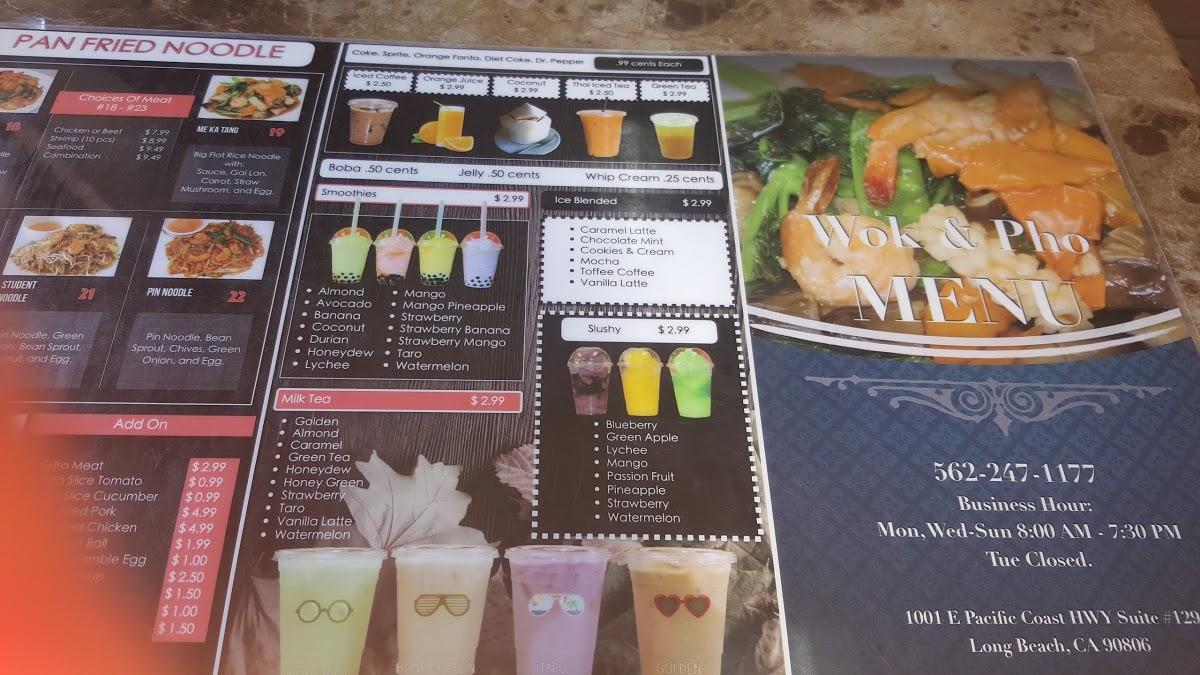 Menu at Wok & Pho restaurant, Long Beach, CA-1