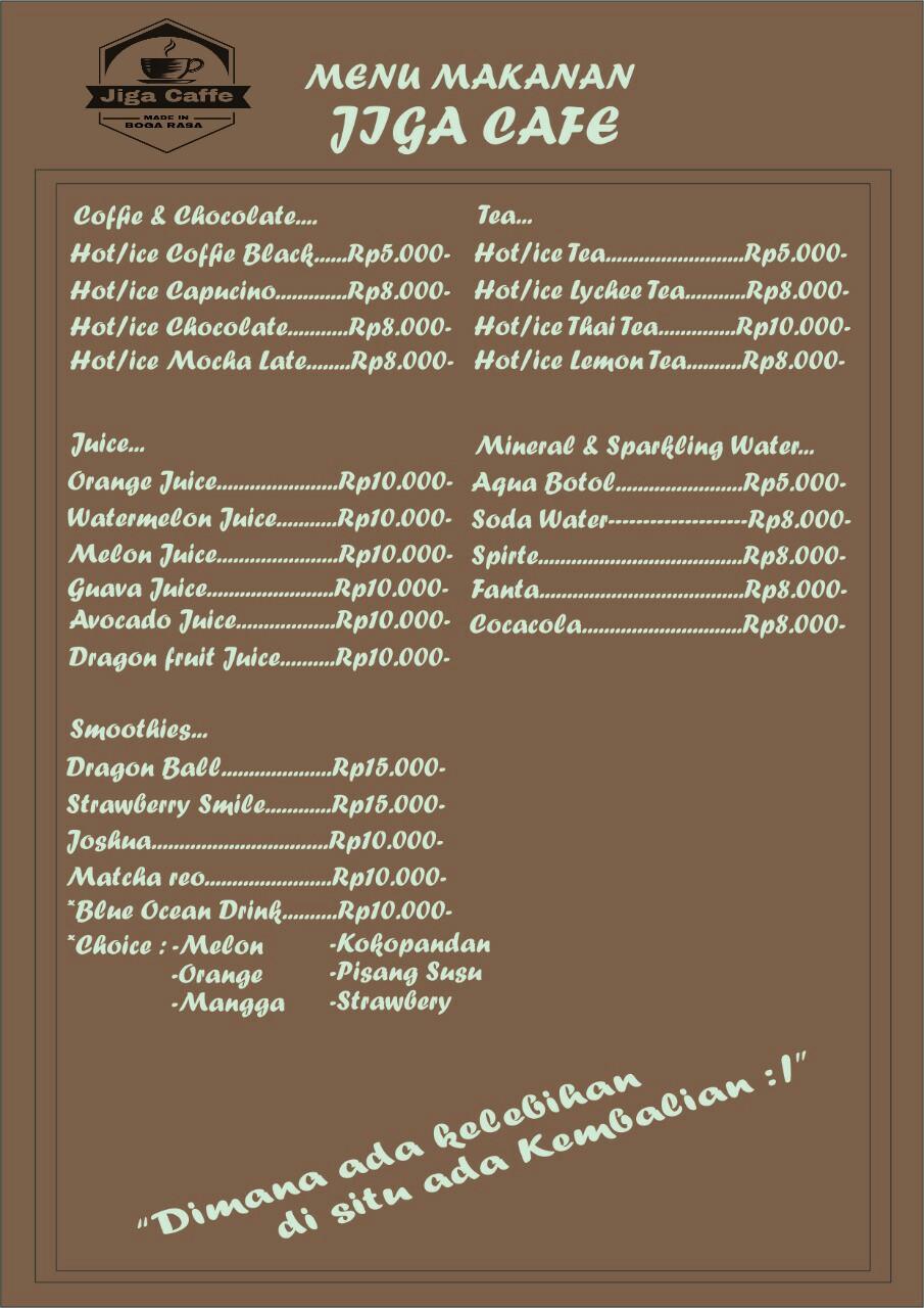Menu at Jiga Caffe cafe, Jasinga