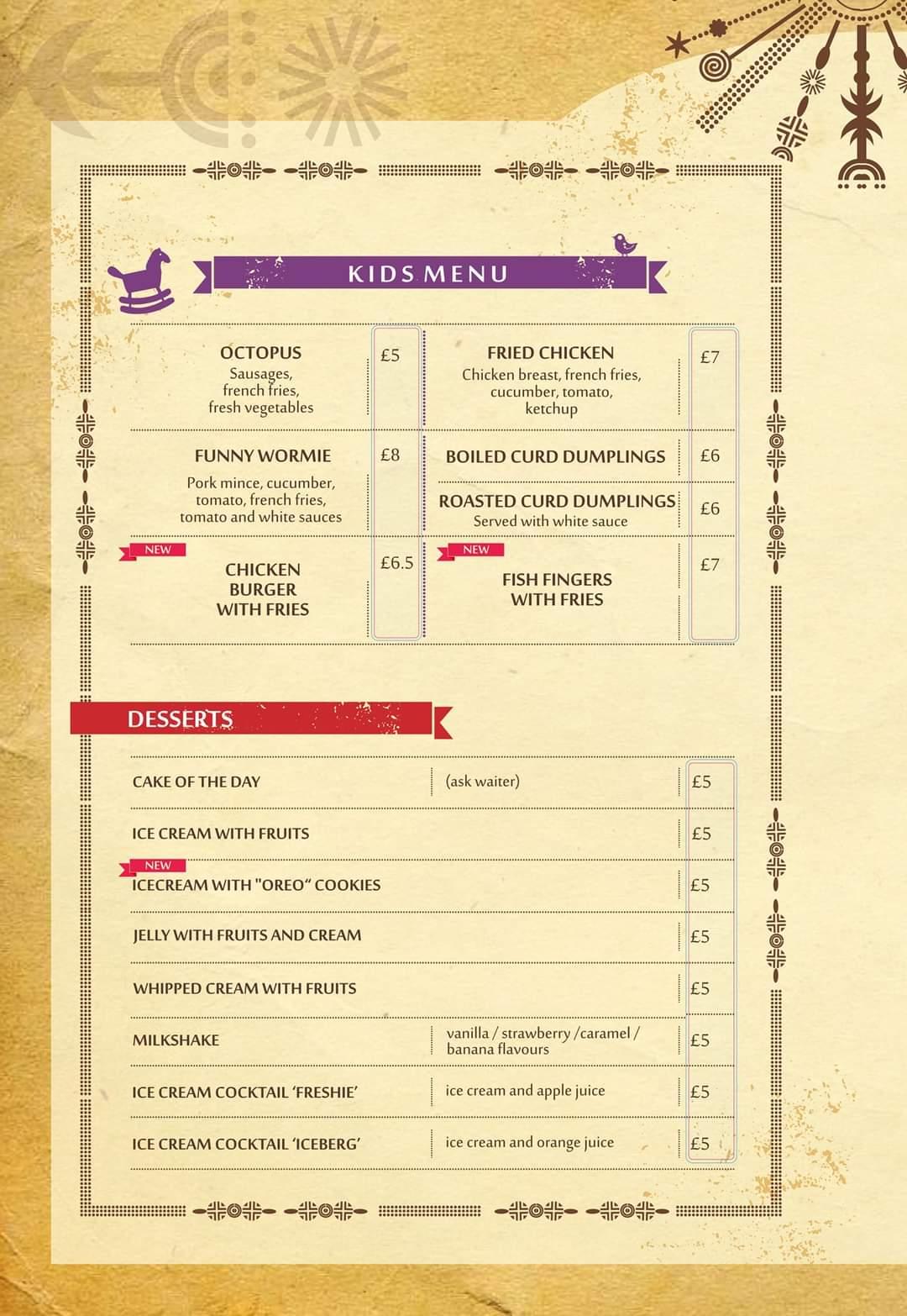 Menu at Kaimas Lithuanian Restaurant, Peterborough