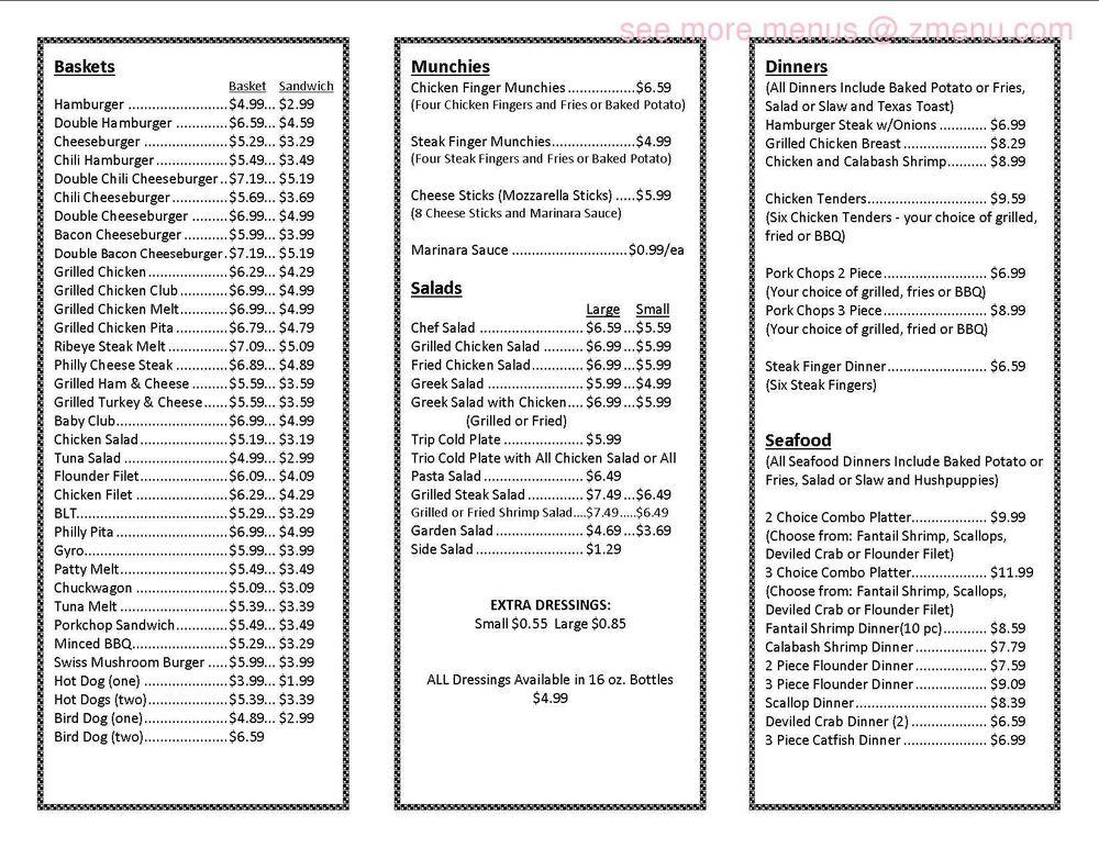Menu at Nick Henry's Restaurant, Piedmont
