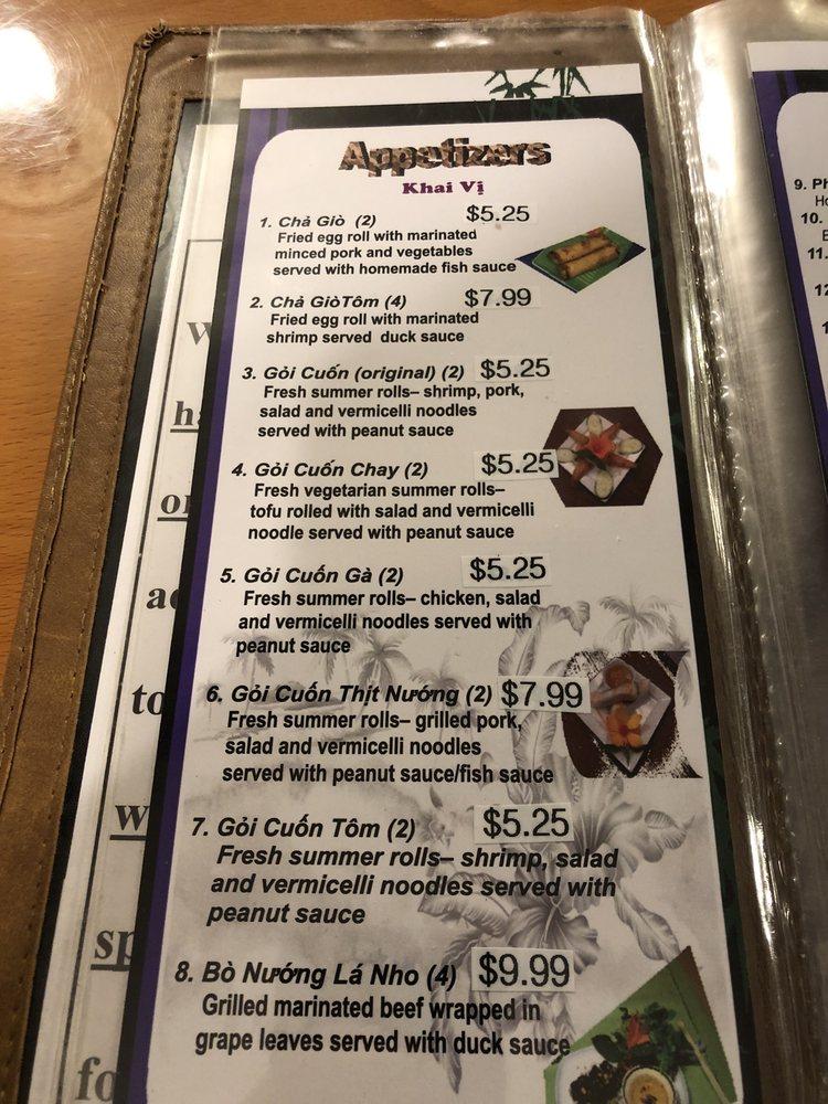 Menu at Pho Miss Saigon restaurant, Hershey