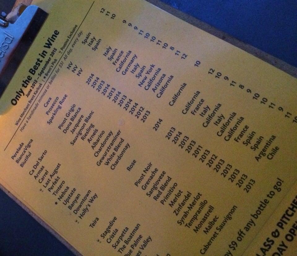 Menu at Postino Central pub & bar, Phoenix, N Central Ave