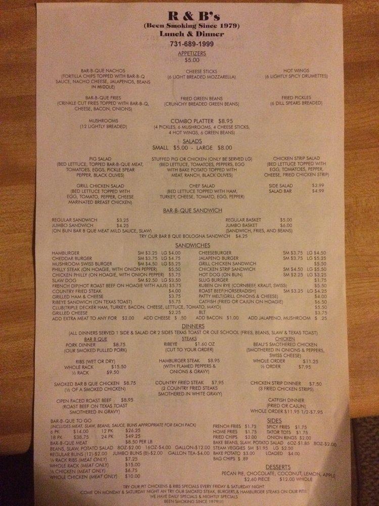 Menu at R & B's BBQ & Restaurant, Counce
