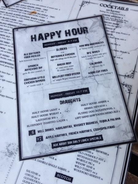 Menu at The Malt House pub & bar, New York City, 206 Thompson St