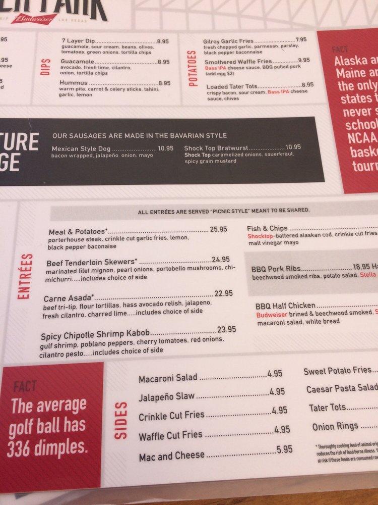 Menu at Beer Park pub & bar, Las Vegas, S Las Vegas Blvd