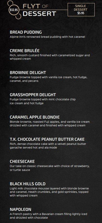 Menu at FLYT Steakhouse, Deadwood, 372 Main St