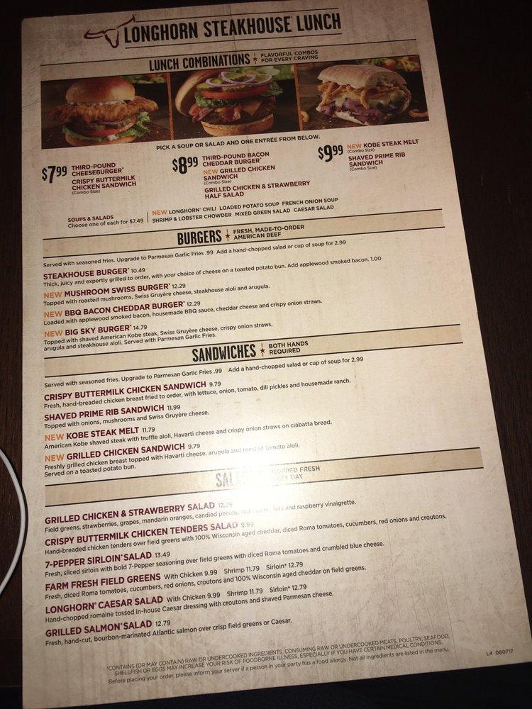 Menu at LongHorn Steakhouse, Surprise