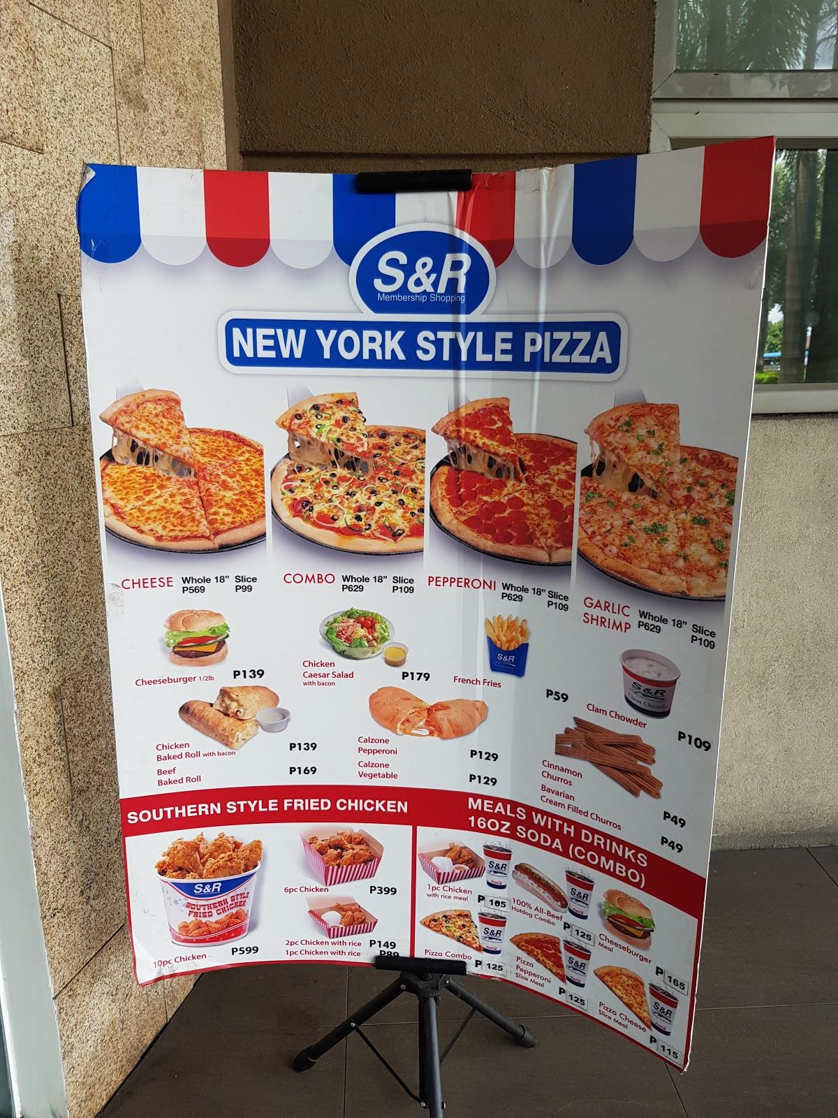 Menu at S&R New York Style Pizza restaurant, Quezon City, P3P5+MPR