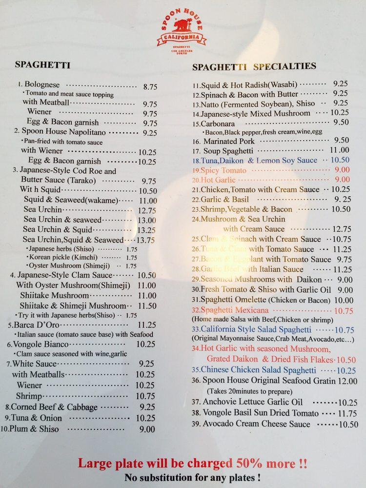 Menu at Spoon House Bakery and Restaurant, Gardena