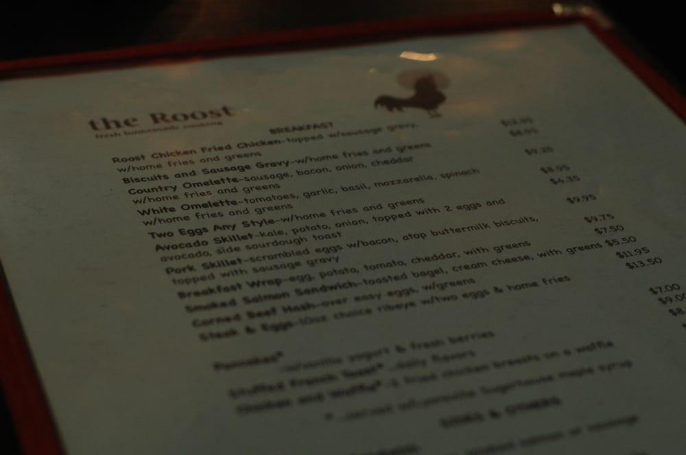 Menu at The Roost restaurant, Stone Ridge