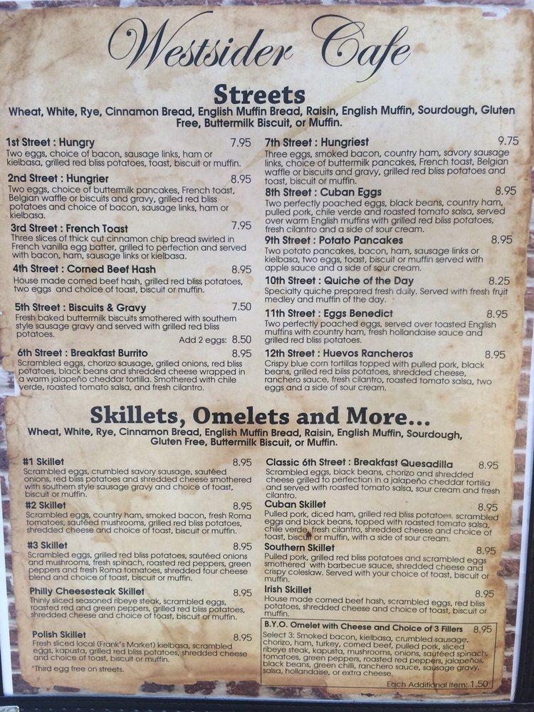 Menu at Westsider Cafe, Grand Rapids