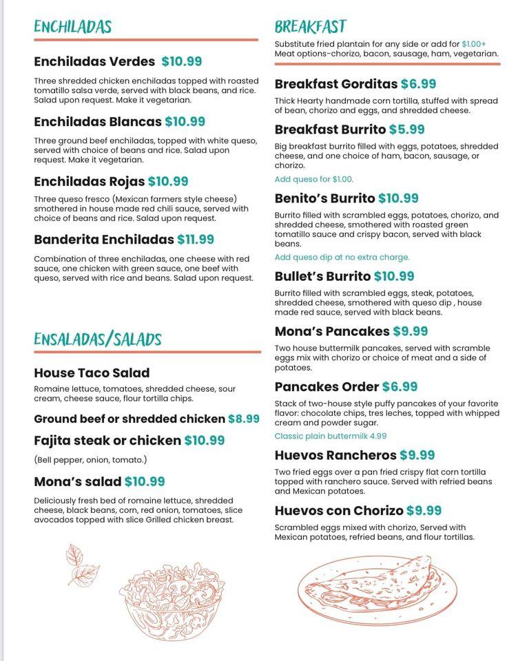 Menu at Cafe Mona, Stillwater