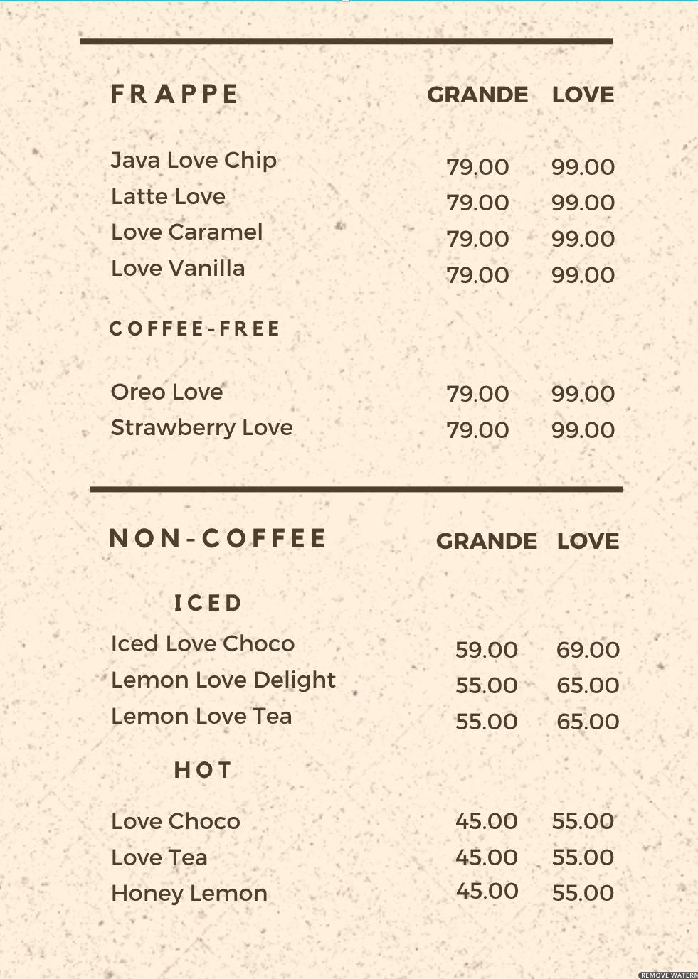 Menu at LOVE COFFEE CAFE, Mandaluyong
