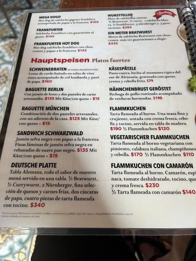 Carta del pub y bar La Bierhaus, Merida, calle 62 #487 por 57 y 59