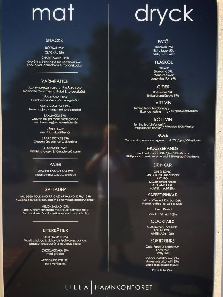 Menu at Lilla Hamnkontoret restaurant, Borgholm