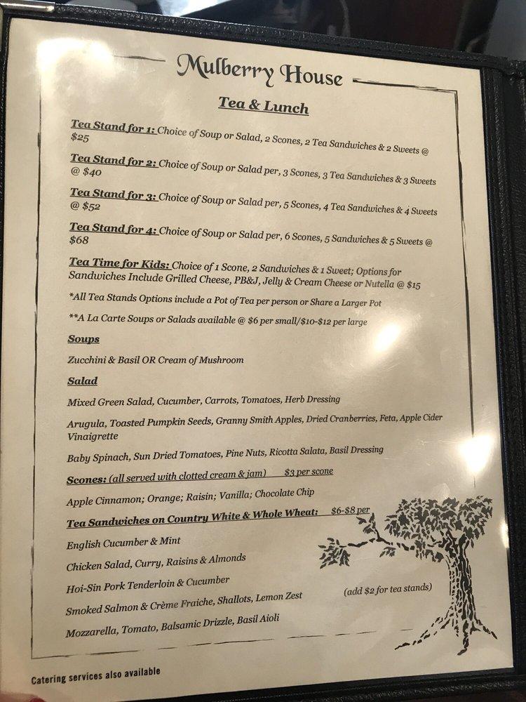 Menu at Mulberry House cafe, Westfield