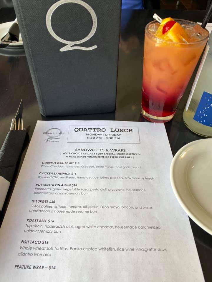 Menu at Quattro Vinotecca steakhouse, Sault Ste. Marie