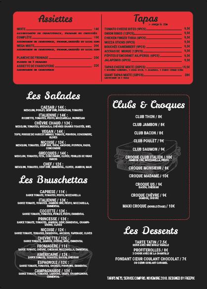 Menu at Red kafé pub & bar, Nice