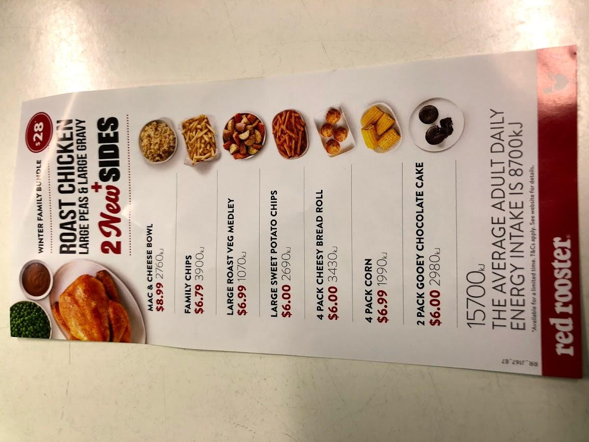 Menu at Red Rooster Gympie fast food, Gympie