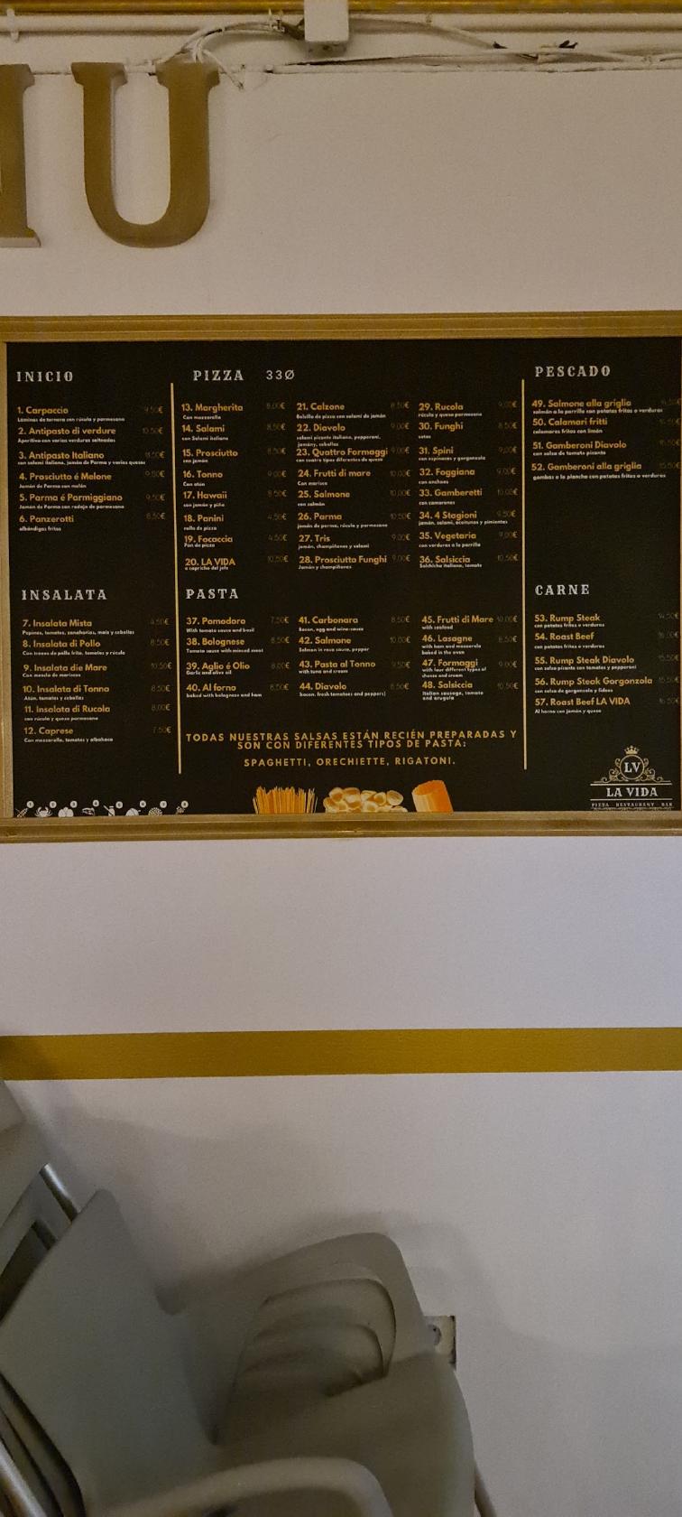 Carta de Restaurante La Vida Torrevieja, Torrevieja