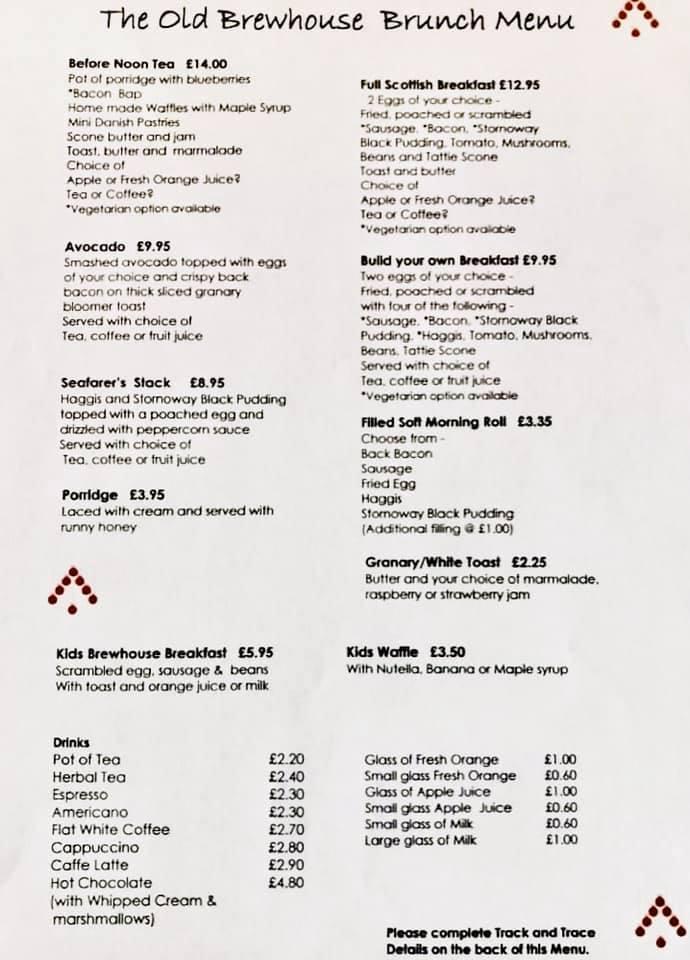 Menu at The Old Brewhouse pub & bar, Arbroath