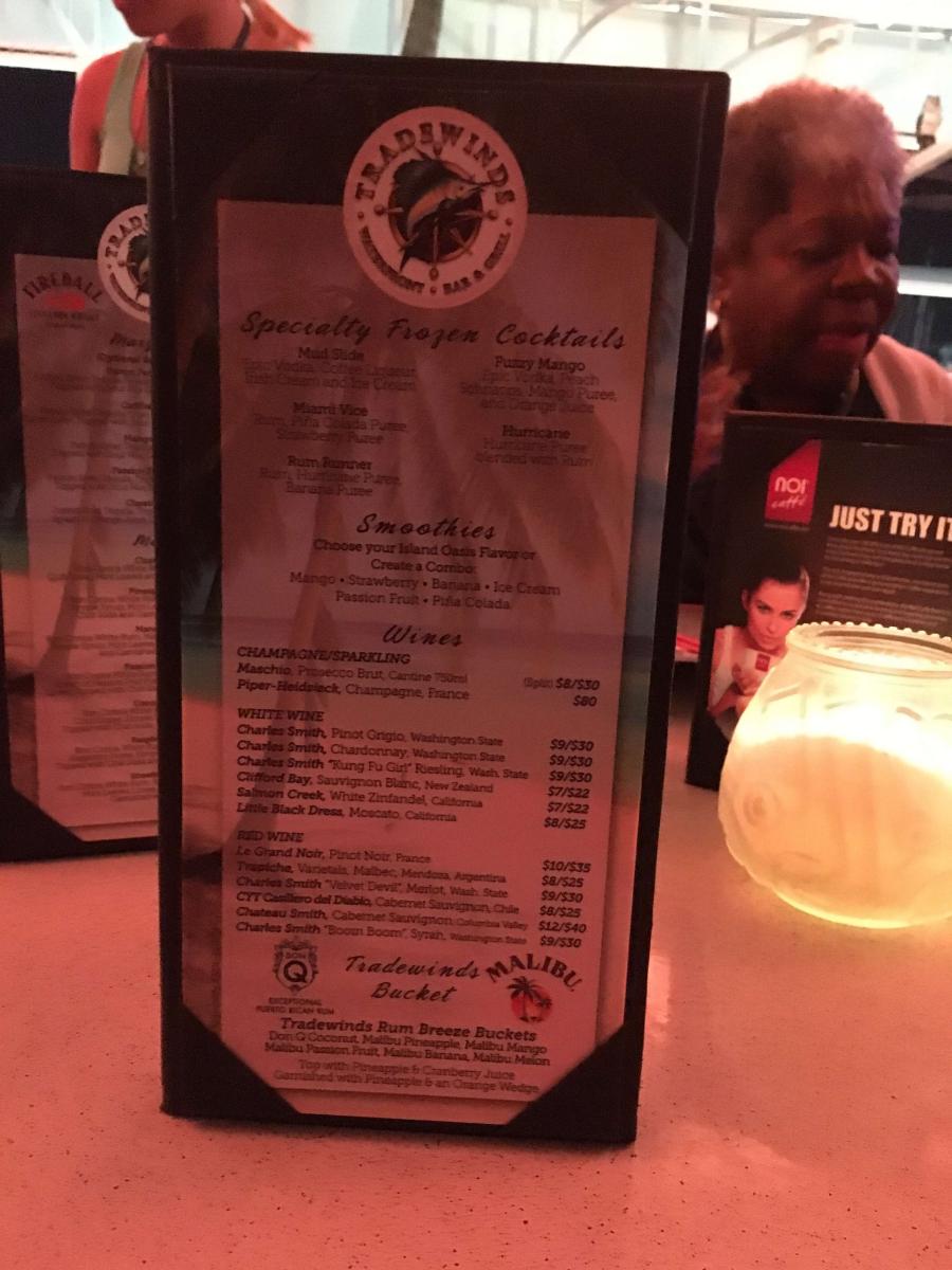 Menu at Tradewinds Bar and Grill, Miami