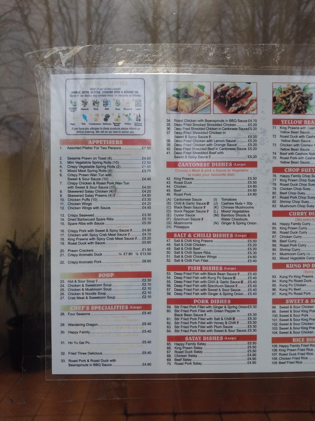Menu at Happy Family restaurant, Leicester