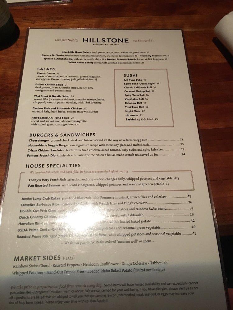 Menu at Hillstone restaurant, West New York, 888 3rd Ave