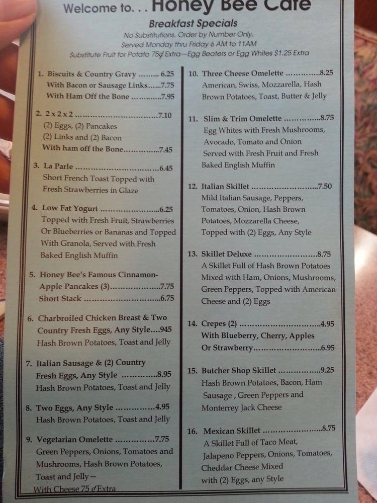 Menu at Honey Bee Cafe, Western Springs