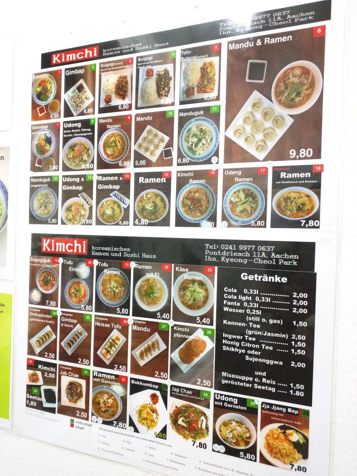 Speisekarte von Kimchi restaurant, Aachen