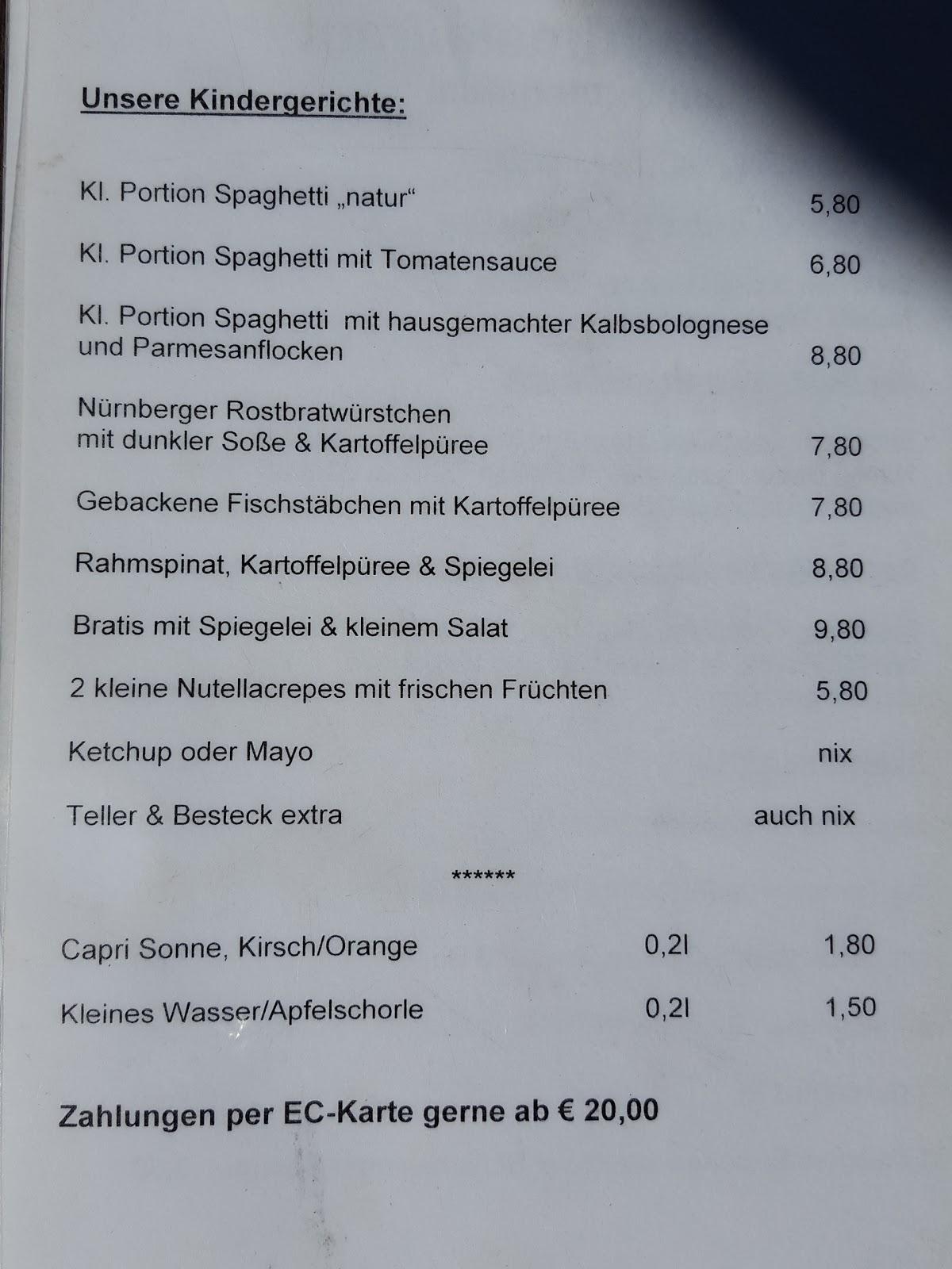 Menu at Lake restaurant at the shipyard, Düsseldorf