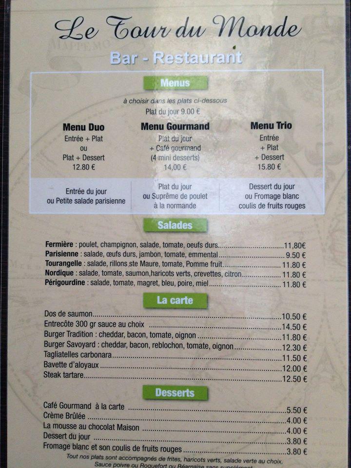 Carta del pub y bar Le Tour Du Monde, Tours, 5 Place Henri Langlois