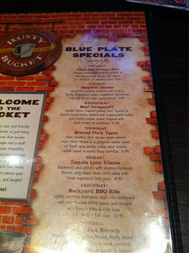 Menu at Rusty Bucket Restaurant and Tavern, Cincinnati, Madison Rd K-3