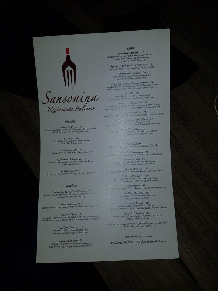 Menu at Sansonina Ristorante Italiano restaurant, Renton