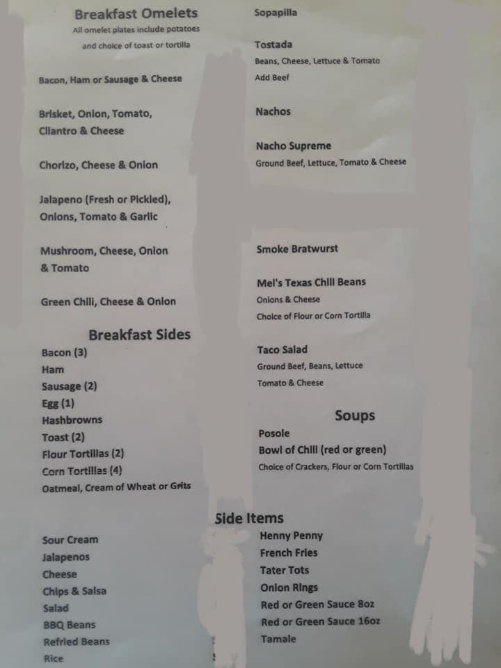 Menu at Yum-Yum's restaurant, Tularosa