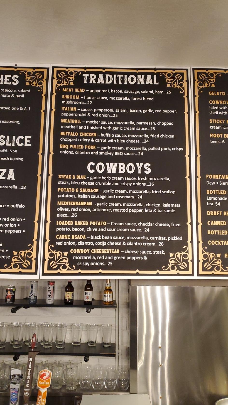 Menu at Cowboy Pizza Co. pizzeria, Cave Creek