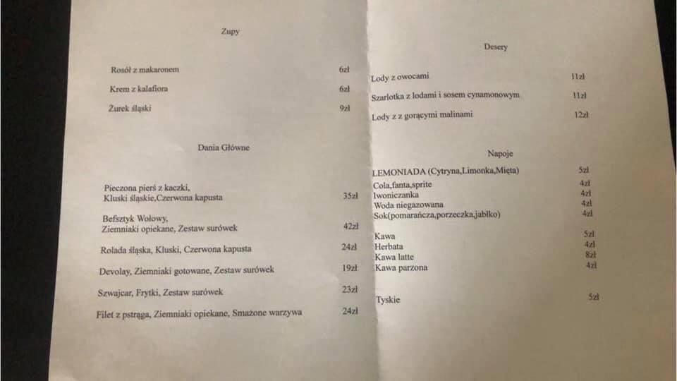 Menu at Dworek u Biesa-Jan Gil restaurant, Zory
