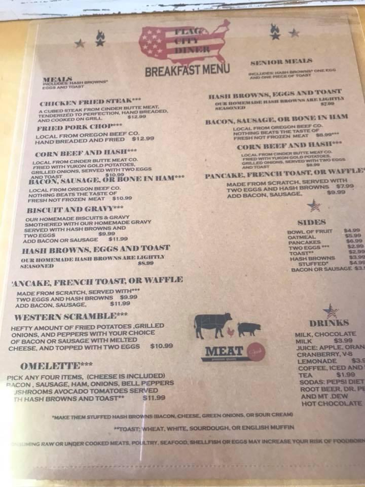 Menu at Flag City Diner, Redmond