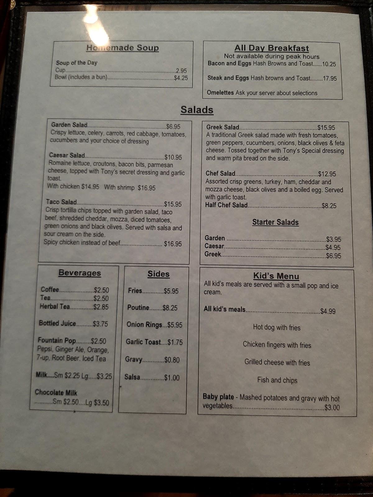 Menu at Heartland Restaurant, McBride